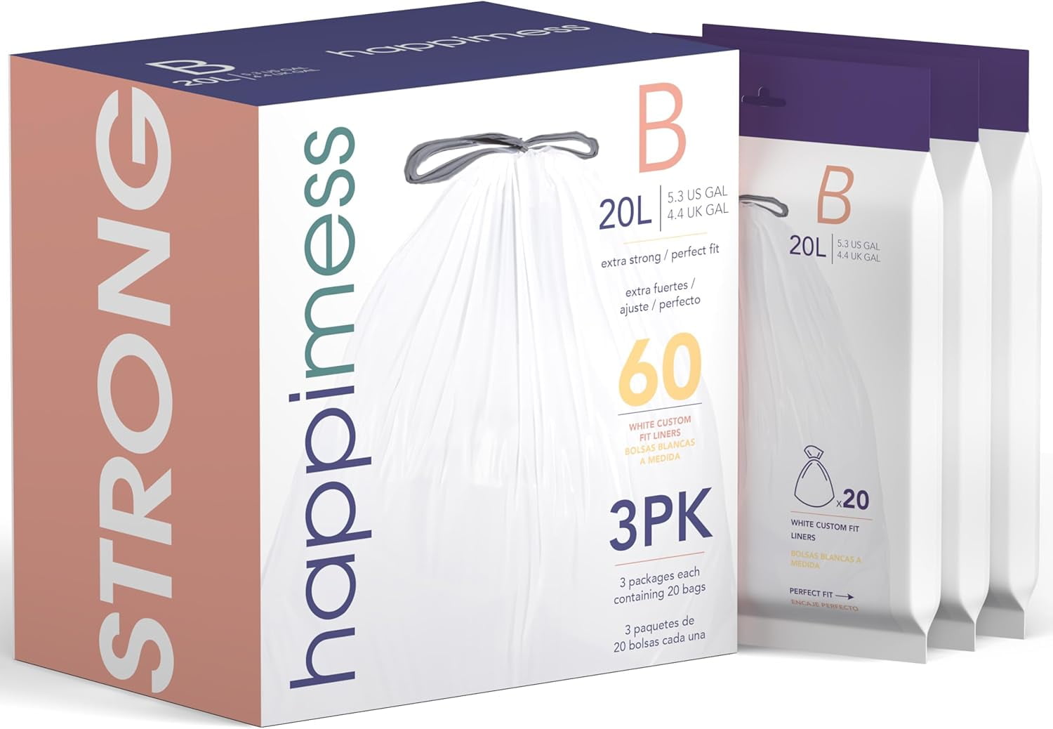 HPM3000B-WHITE 5.3 Gallon Kitchen Drawstring Trash Bags, Trash Can ...