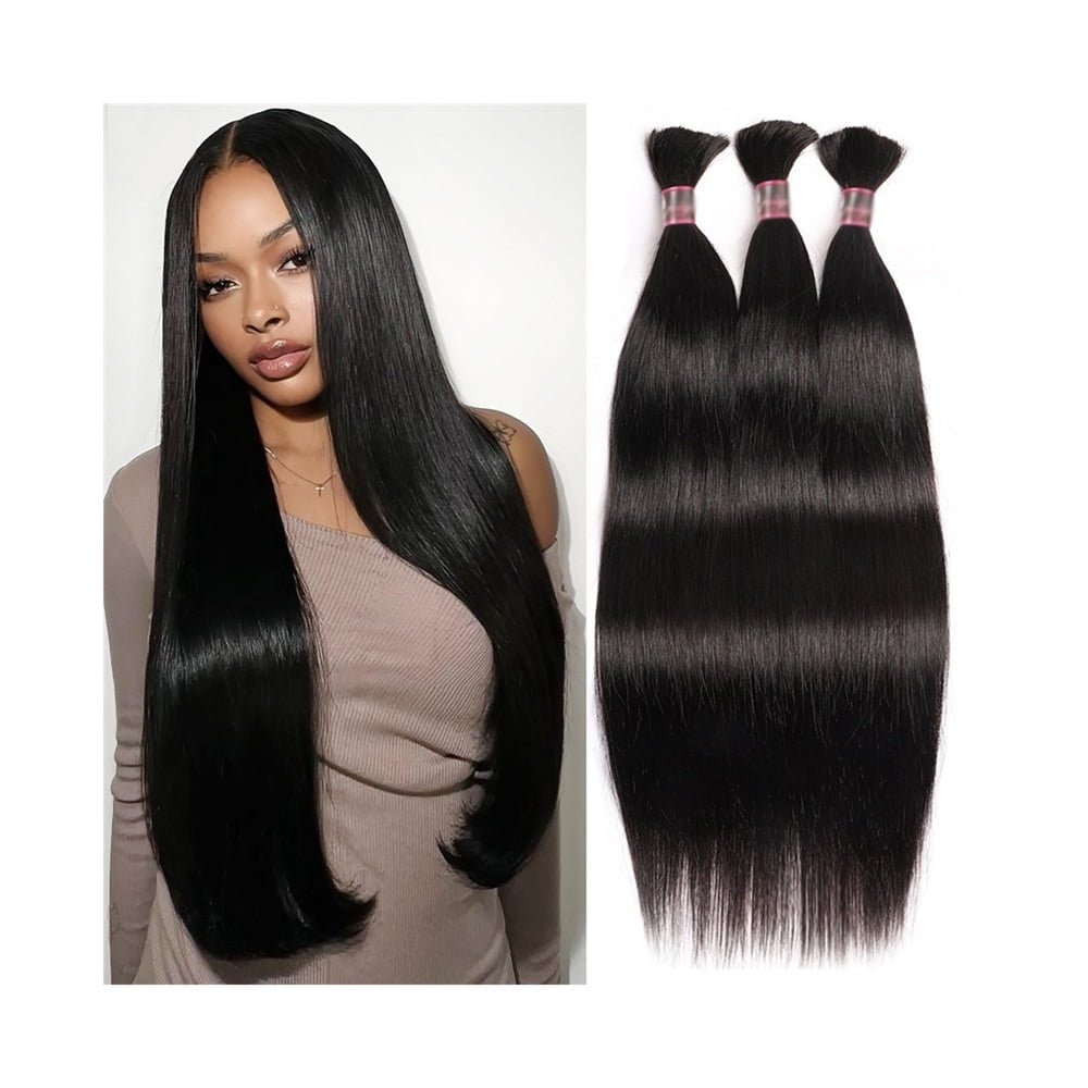 Human Braiding Hair 1 3 Bundle Natural Color Straight Bulk Hair ...