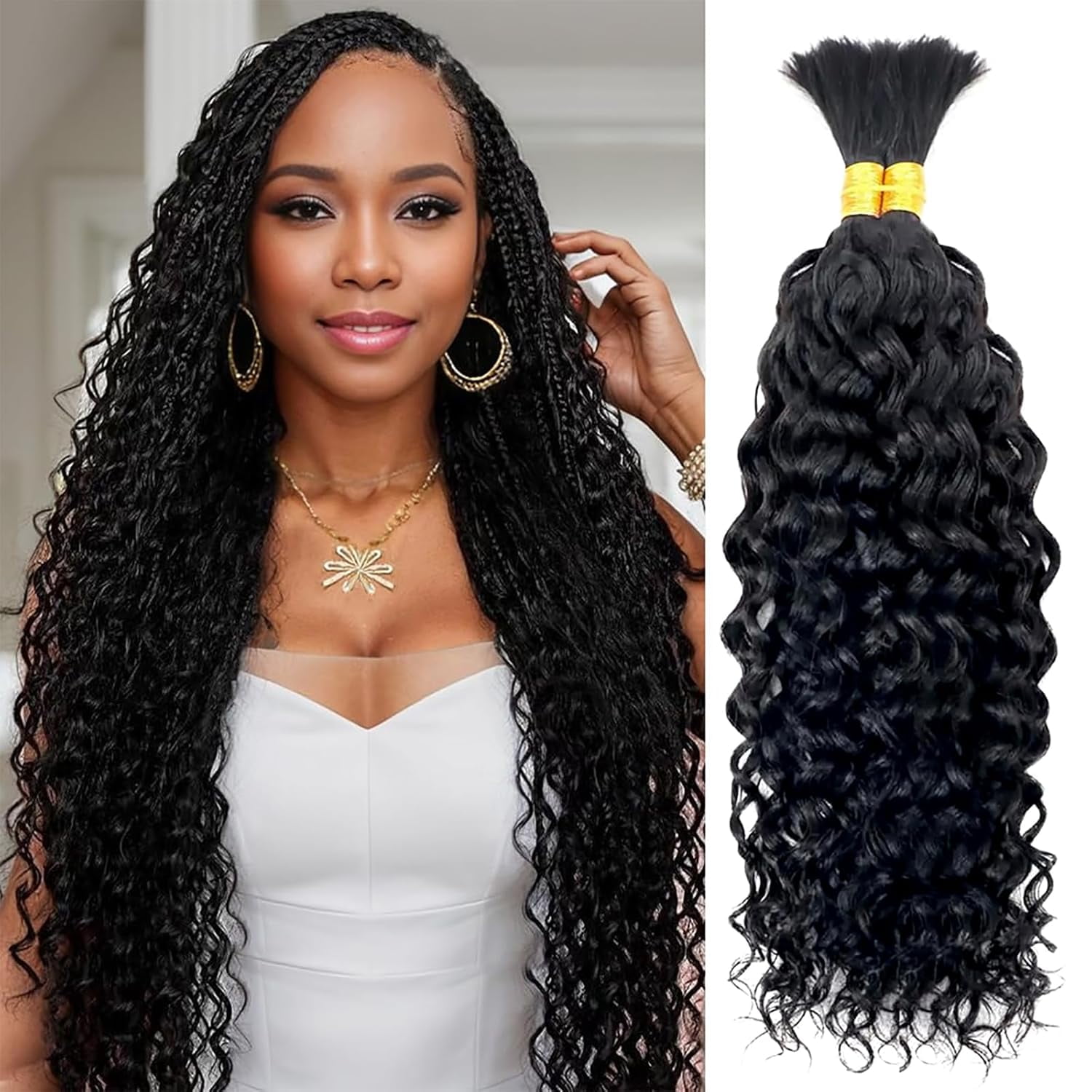 Human Braiding Hair 12A Deep Water Wave Bulk Human Hair 100g Curly ...