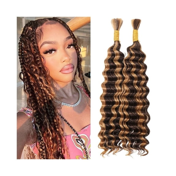 Human Braiding Hair 14-30 Inch Highlight P4/27 Deep Wave Bulk Indian ...