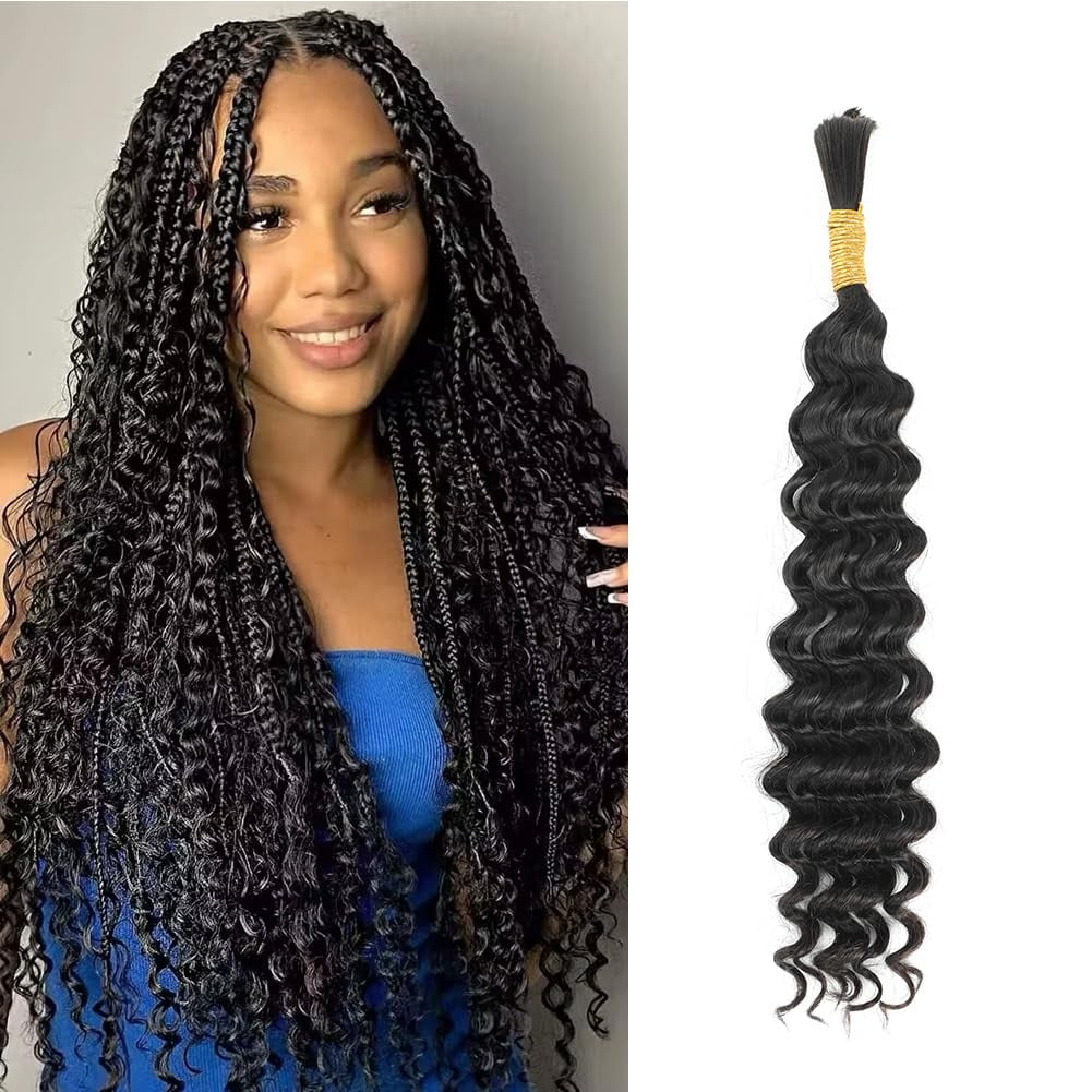 Human Braiding Hair, 20 Inch Deep Wave Bulk Human Hair for Braiding 12A ...