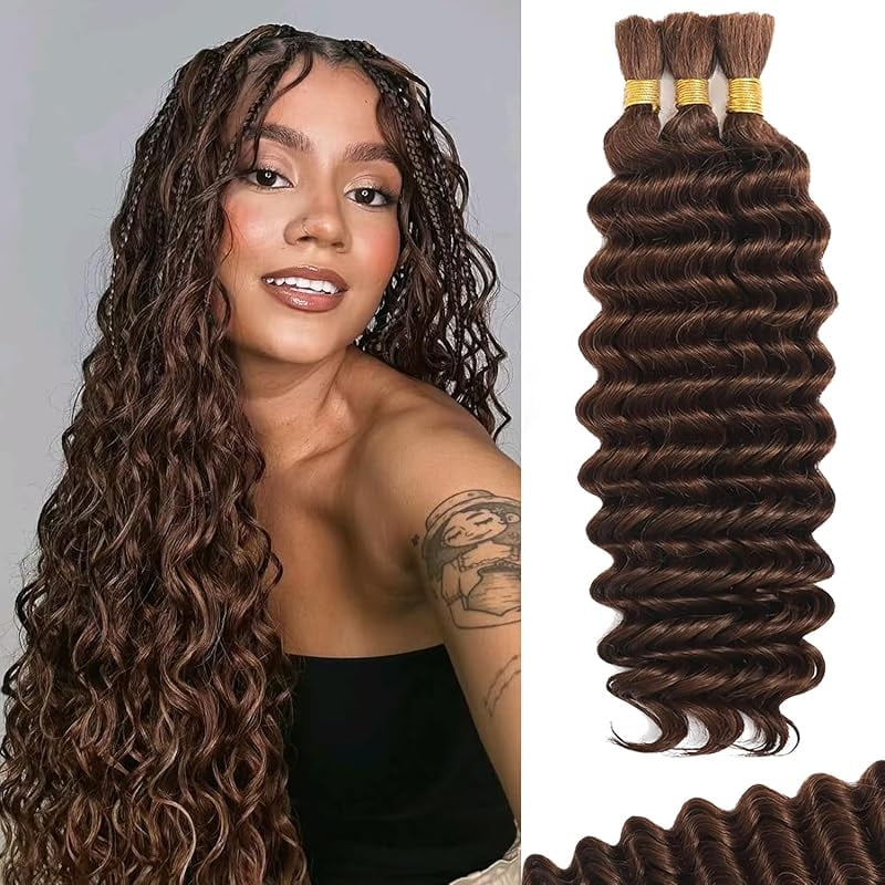 Human Braiding Hair For Boho Braids 120g Deep Wave Bulk Human Hair for ...