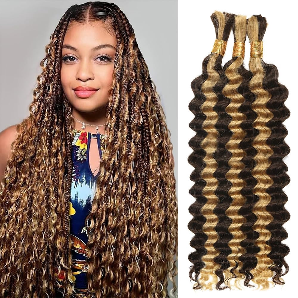 Human Braiding Hair for Boho Braids,150g 20 inch 3 Bundles Highlight ...