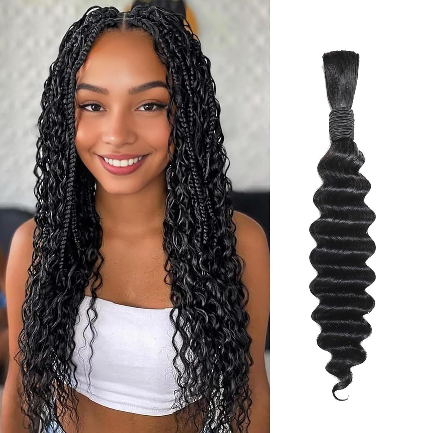 Human Braiding Hair for Boho Braids 50g 24 Inch Deep Wave Bulk Human ...