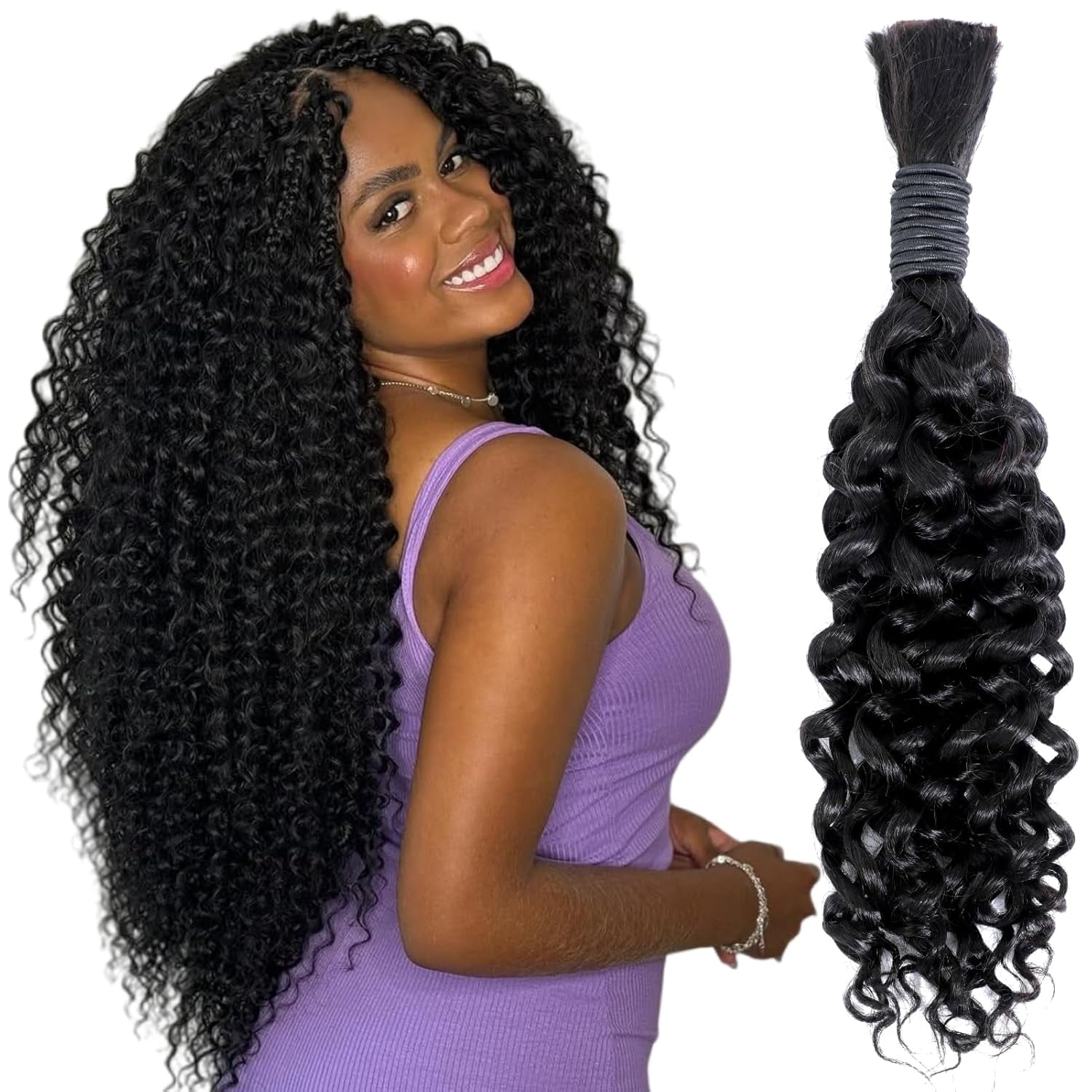Human Braiding Hair for Boho Braids 50g 26 Inch Water Wave Bulk Human ...