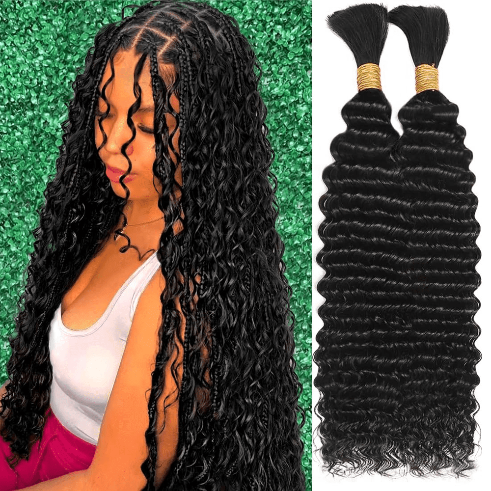 Human Braiding Hair For Boho Braids Deep Water Wave Bulk Human Hair 110g 16 Inch Curly Hair For ...