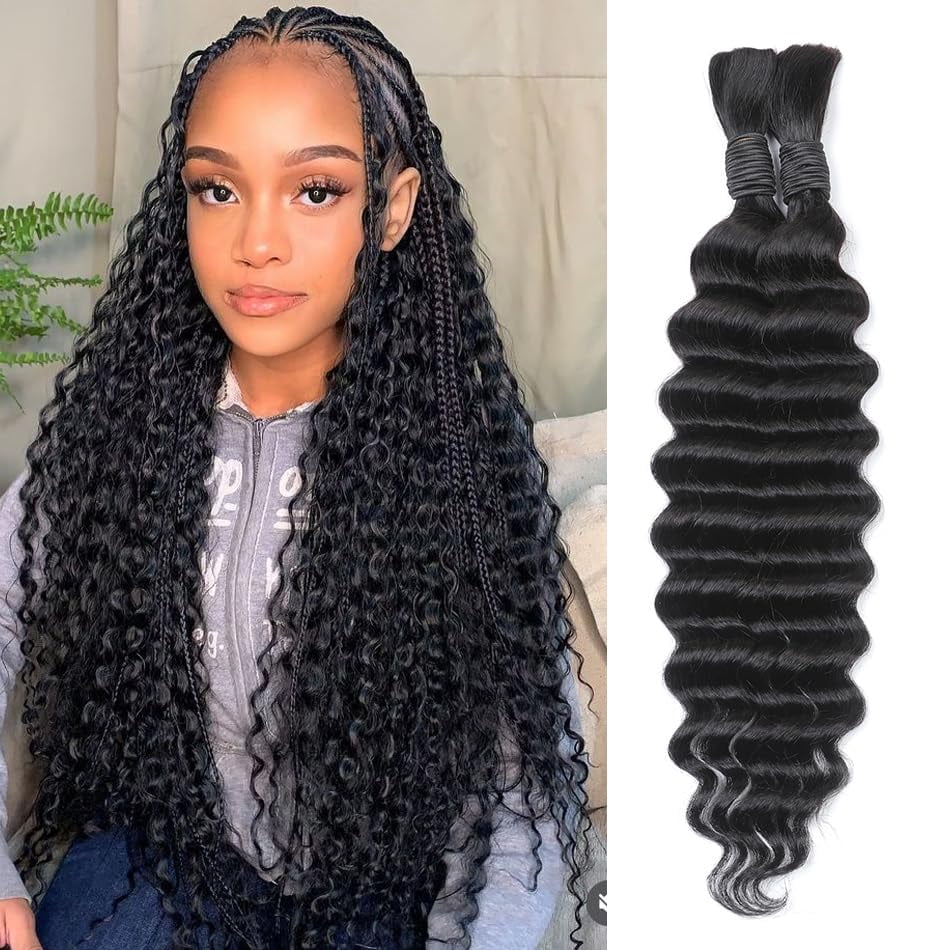 Human Braiding Hair for Boho Knotless Braids 2 22 Inches 100g Deep Wave Bulk Human Hair for ...