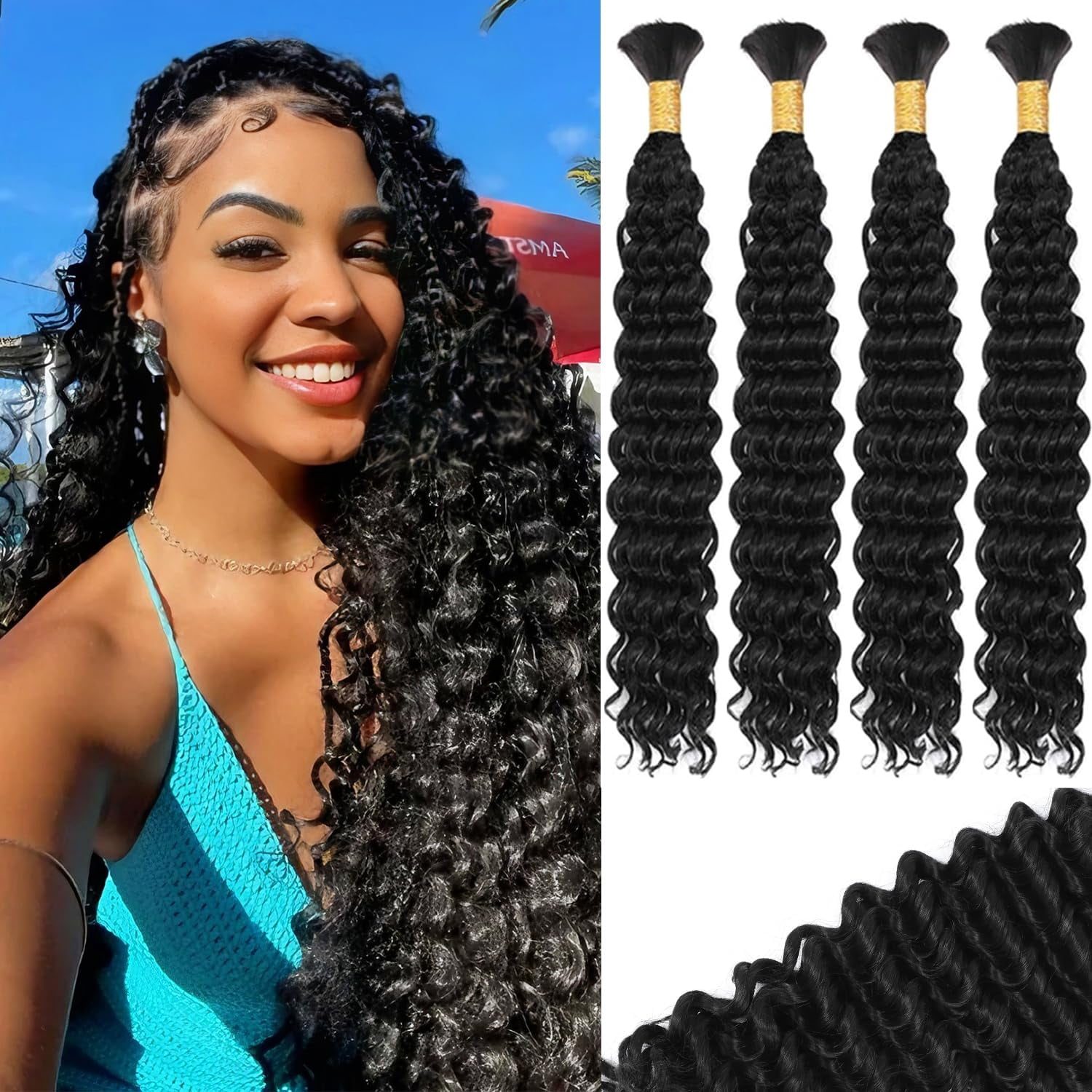 Human Braiding Hair Mix Synthetic Curly Boho Hair for Braiding, 20 Inch ...
