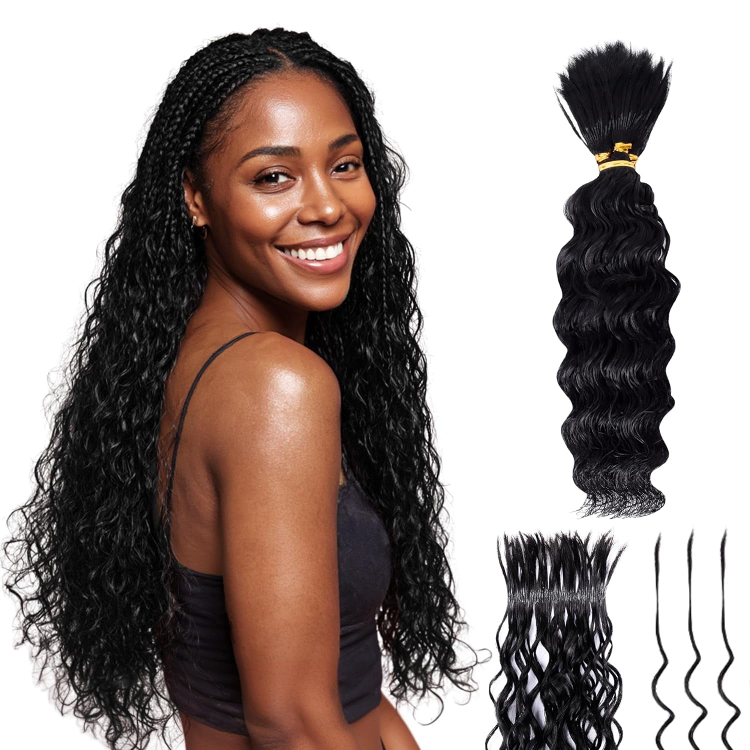Human Braiding Hair, Pre-Divided Boho Braids Human Hair, Deep Wave Bulk ...