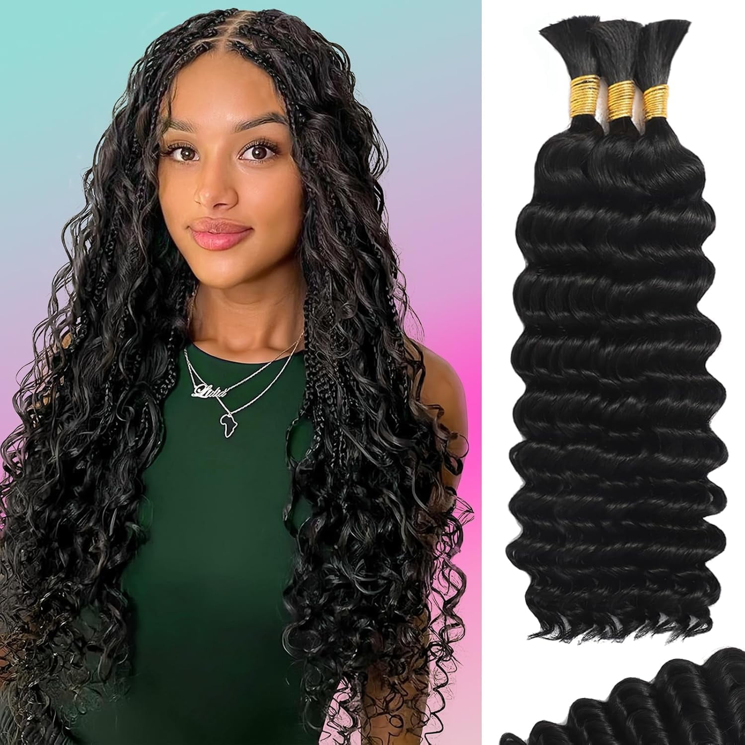 Human Braiding Hair for Boho Braids 20 Inch Curly Deep Wave 110g 3 Bundles Natural Color ...