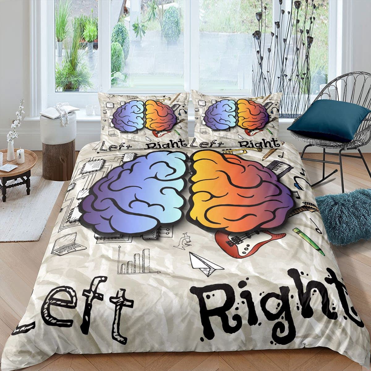 Human Brain Duvet Cover Set For Boy Child Students Microfiber Music Art ...