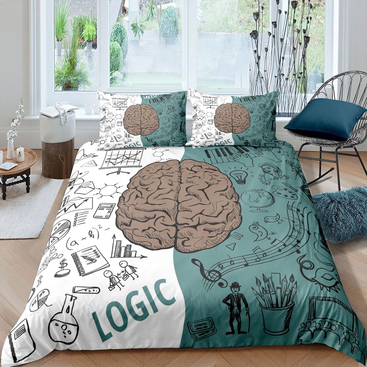 Human Brain Duvet Cover Set For Boy Child Students Microfiber Music Art ...