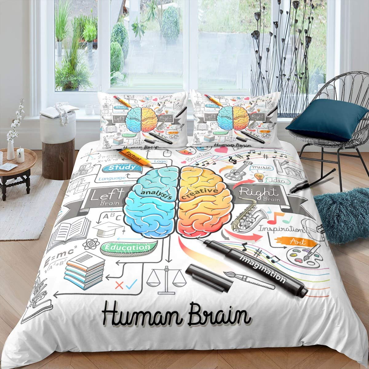 Human Brain Duvet Cover Set For Boy Child Students Microfiber Music Art ...
