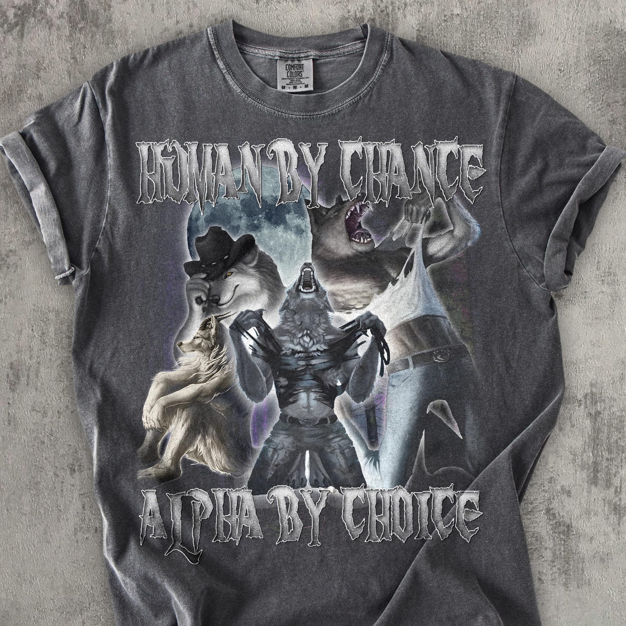 Human By Chance Alpha By Choice Funny Werewolf Tearing Shirt Wolf ...