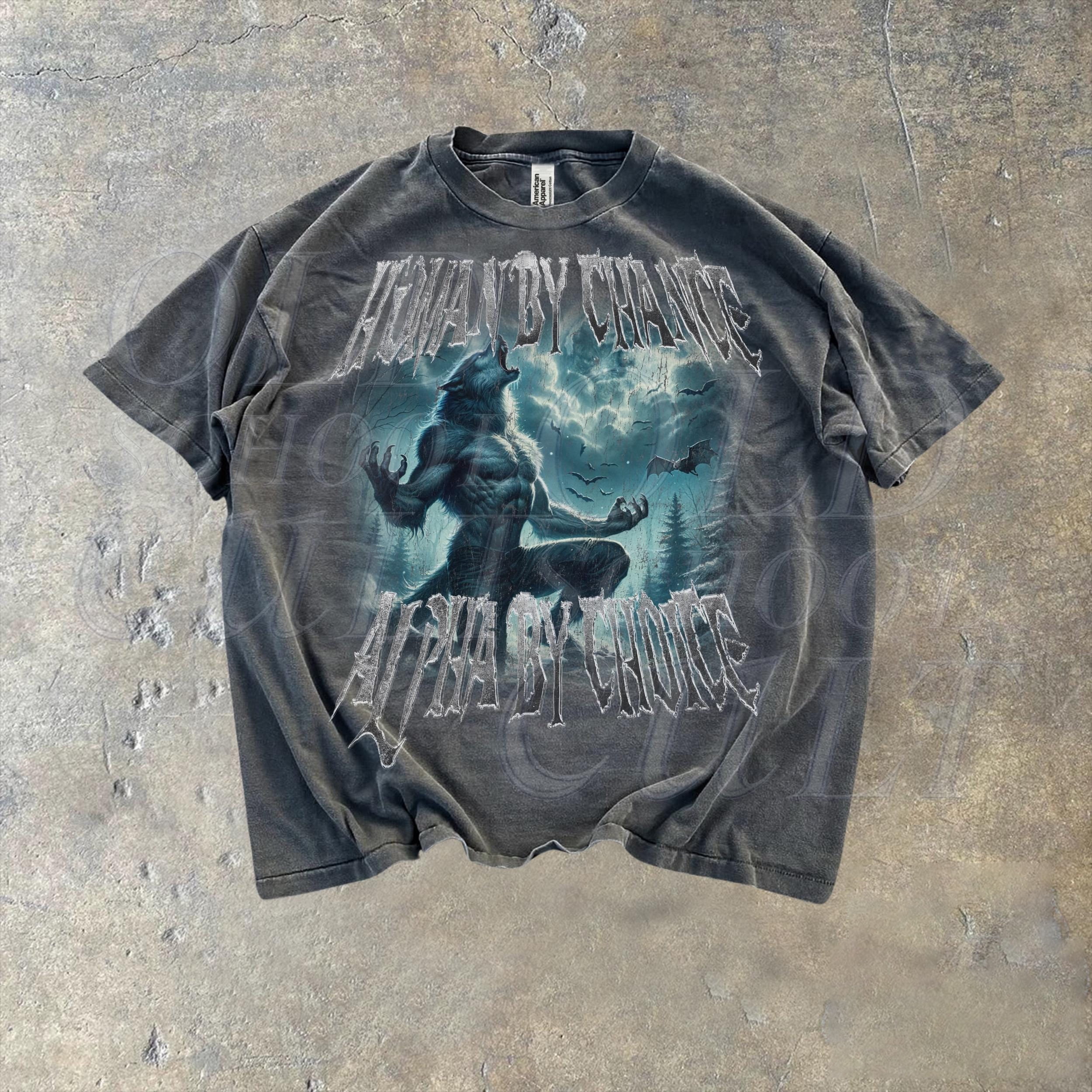 Human By Chance Alpha By Choice Wolf Shirt, 90s Style Wolf shirt, Wolf ...