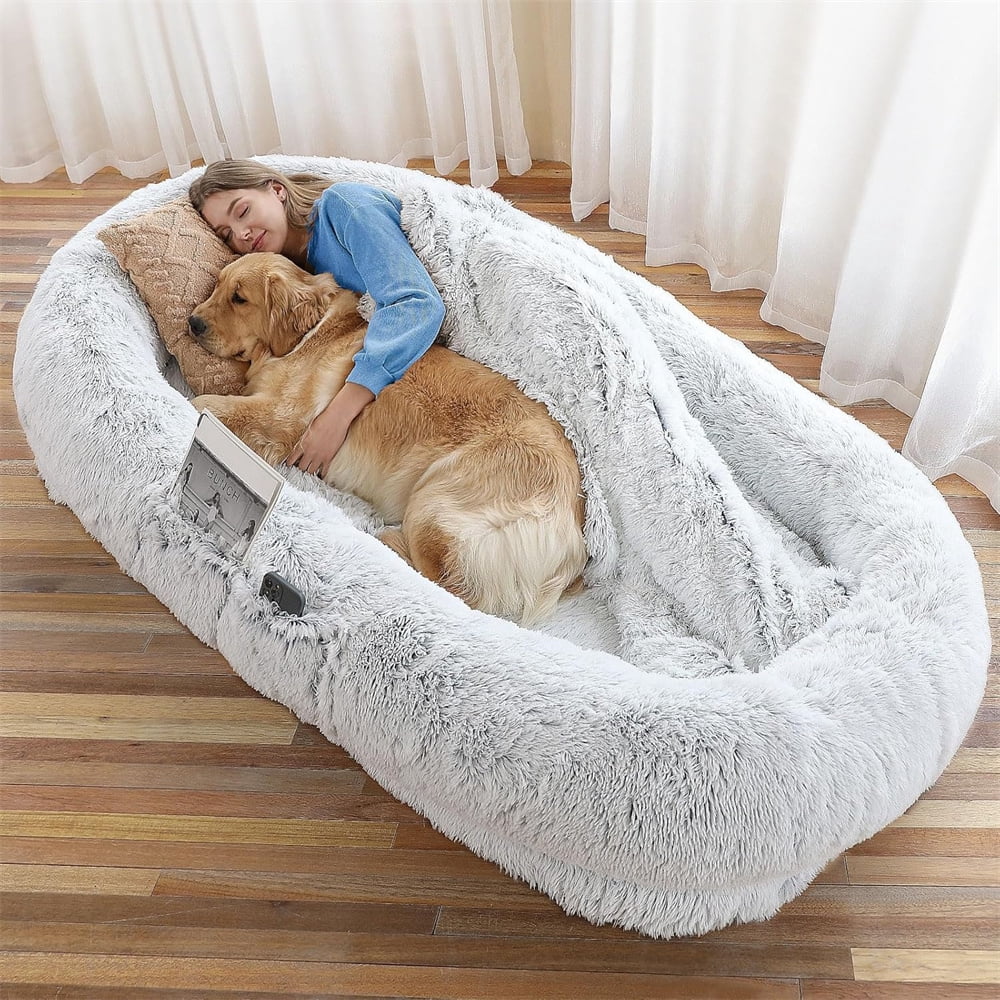 Human Dog Bed, 71''x45''x14'' Size Fits You and Pets, Washable Faux Fur ...