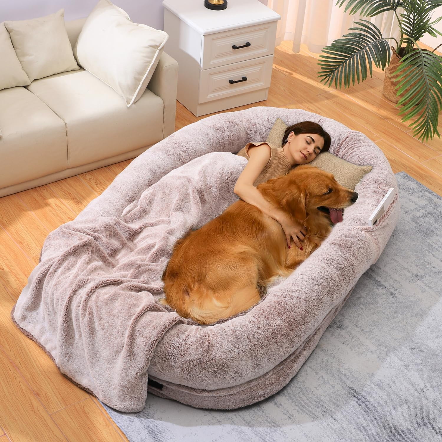 Human Dog Bed for Adult, 72"x48" Human Sized Dog Bed for People(Brown ...