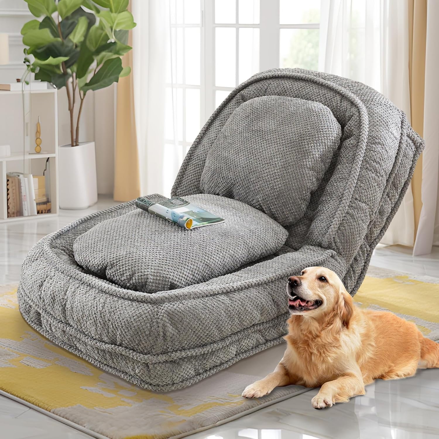 Human Dog Bed, Lazy Sofa Couch, Plush Floor Gaming Chair,5 Adjustable Position, sit, Sleep, fold ...