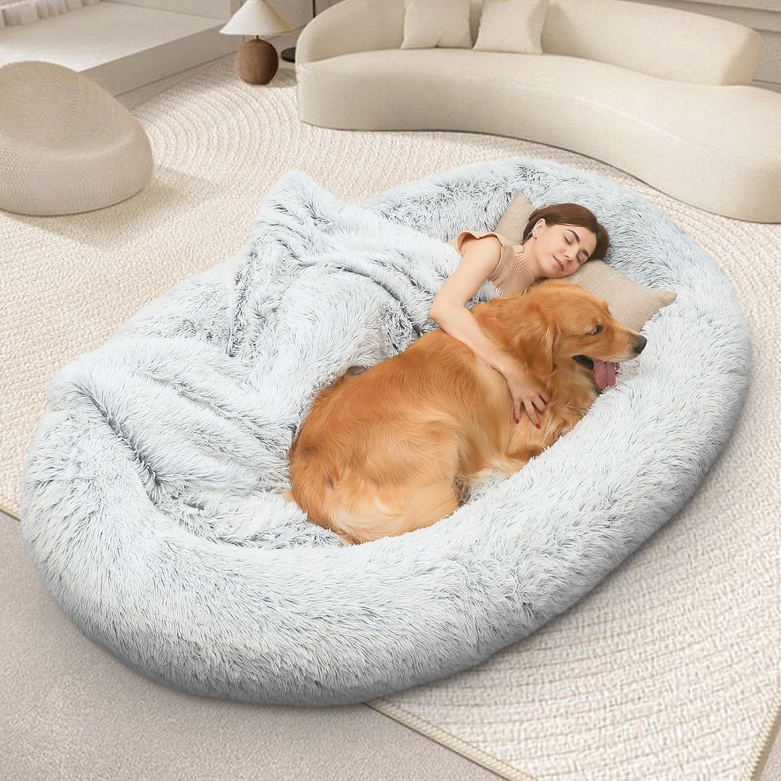 Human Dog Bed, Washable Faux Fur Dog Bed for People Doze Off, Napping ...