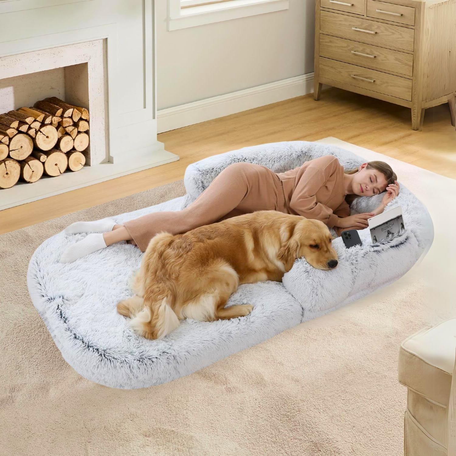 Human Dog Bed for Adult, 72"x48" Human Sized Dog Bed for People(Grey ...