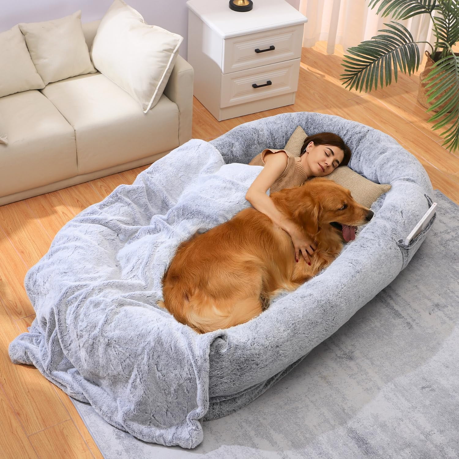 Human Dog Bed for Adult, 72"x48" Human Sized Dog Bed for People(Grey ...