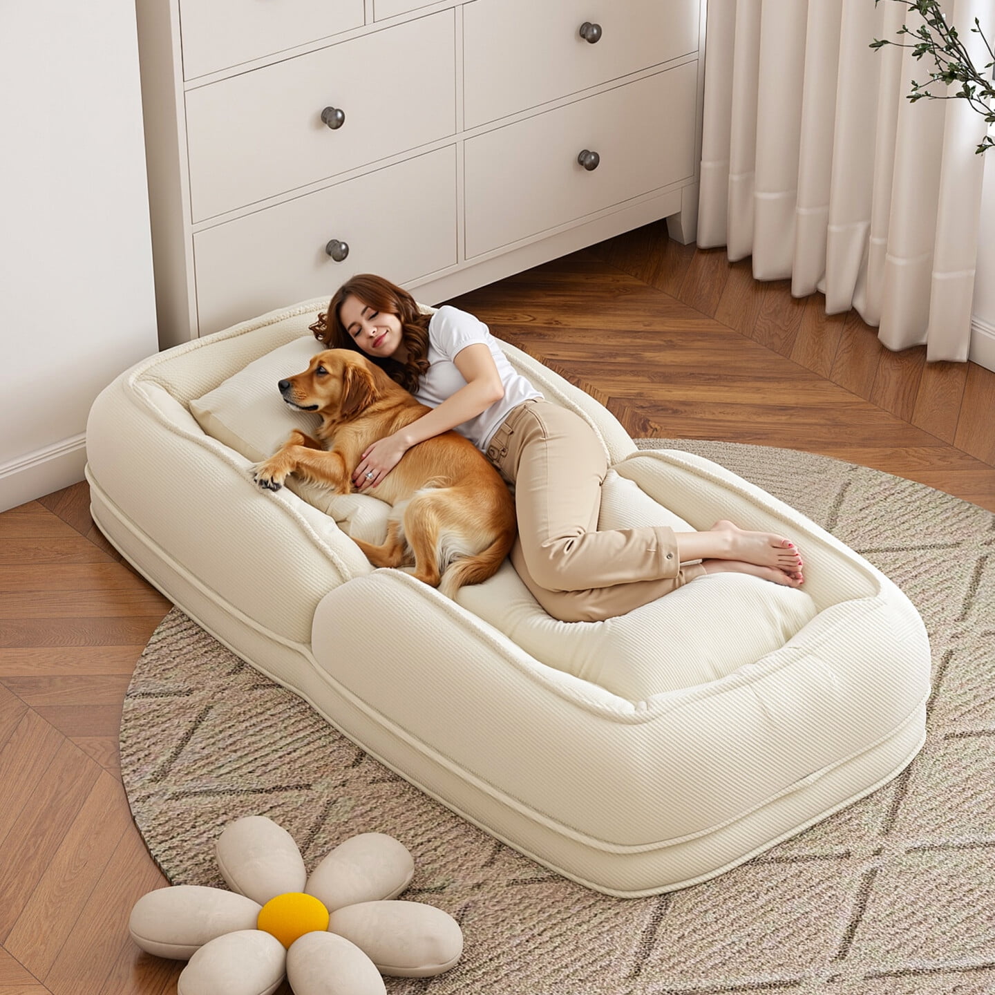 Human Dog Bed with 5 Adjustable Positions, 2 in 1 Folding Lazy Sofa Bed ...