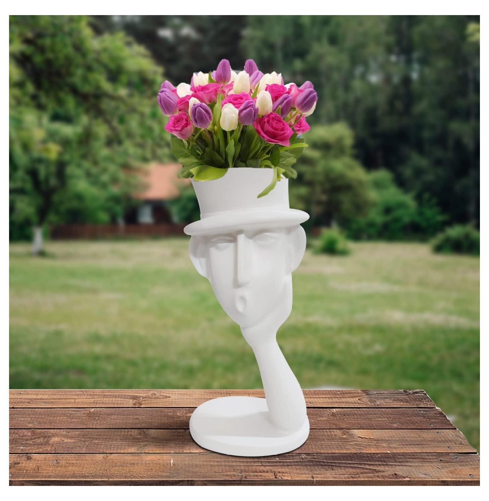 Human Face Flower Pot, Resin Tall White Modern Female Art Vase ...