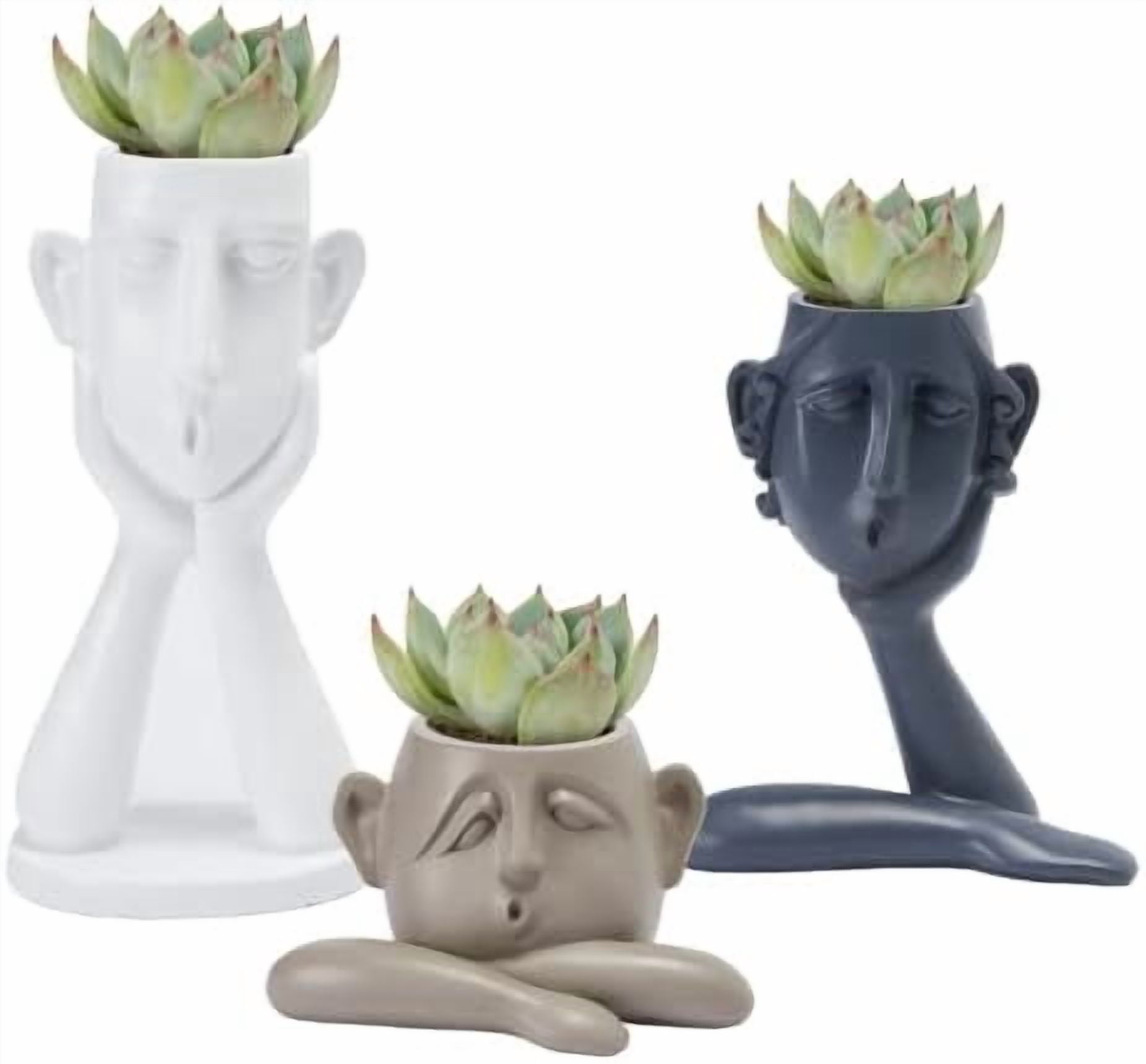 Human Face Shaped Succulent & Flower Planter Pots - Set of 3- Figurines ...