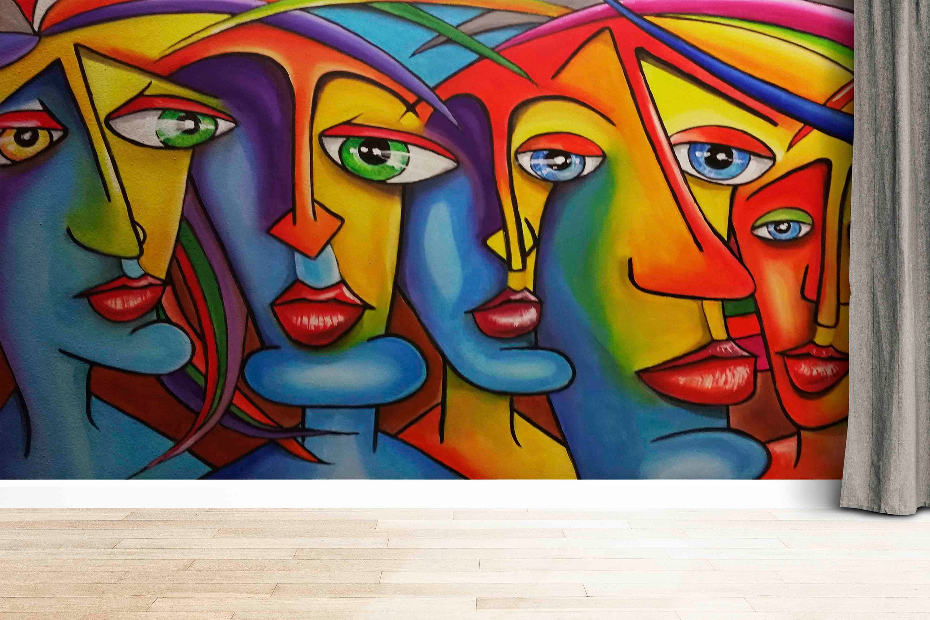 Human Face Wall Art, Custom Wallpaper, Feamale Wall Painting, People ...