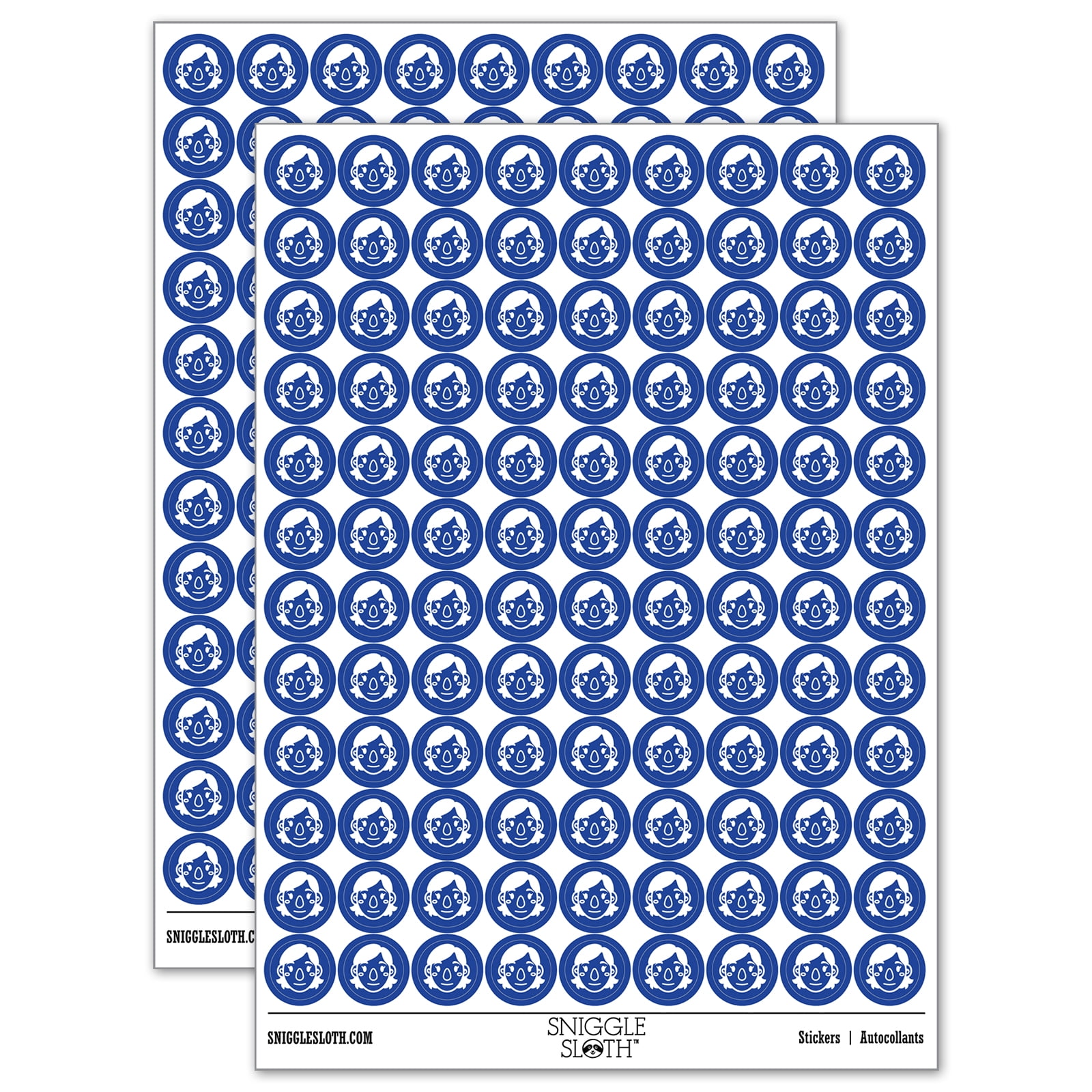 Human Female Character Face 200+ Round Stickers - Dark Blue - Gloss ...