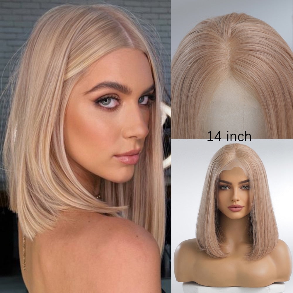 Human Hair 13x1 Lace Front Wig for Women & Girls, Shoulder Length Bob ...
