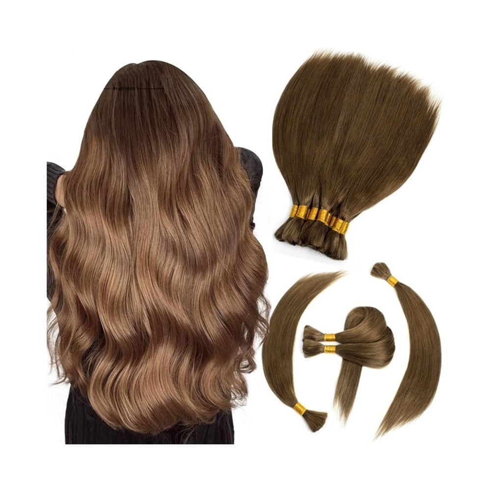 Human Hair Bulk for Braiding 6# Chestnut Brown Silky Straight Bulk ...