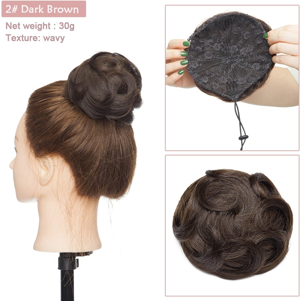 Human Hair Bun Donut Updo Clip In Hairpiece Elegant Drawstring Chignon ...