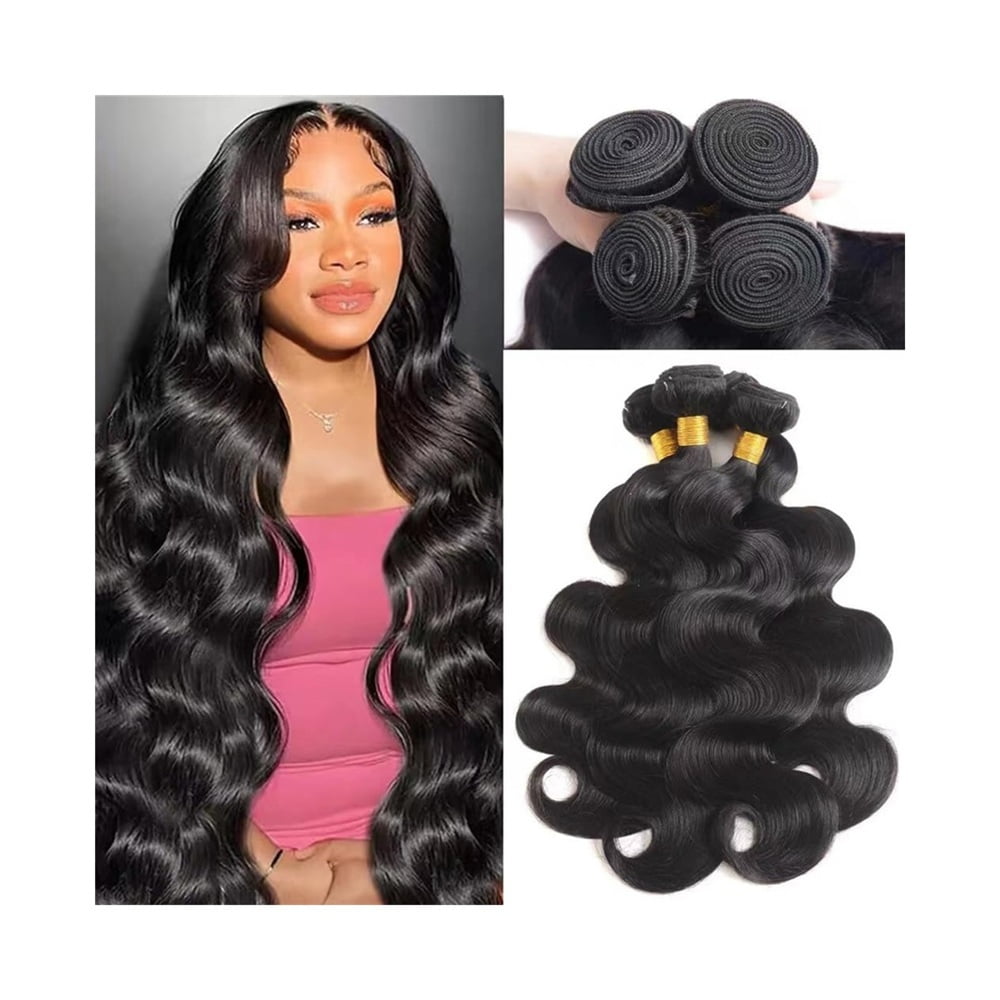 Human Hair Bundles Natural Black Double Weft Body Wave Bundles 10-30 ...