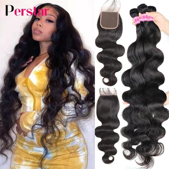 Human Hair Bundles With Closure Brazilian Body Wave Bundles With ...
