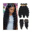 Human Hair Bundles with Closure Loose Deep Wave Hair Bundles Free Part ...