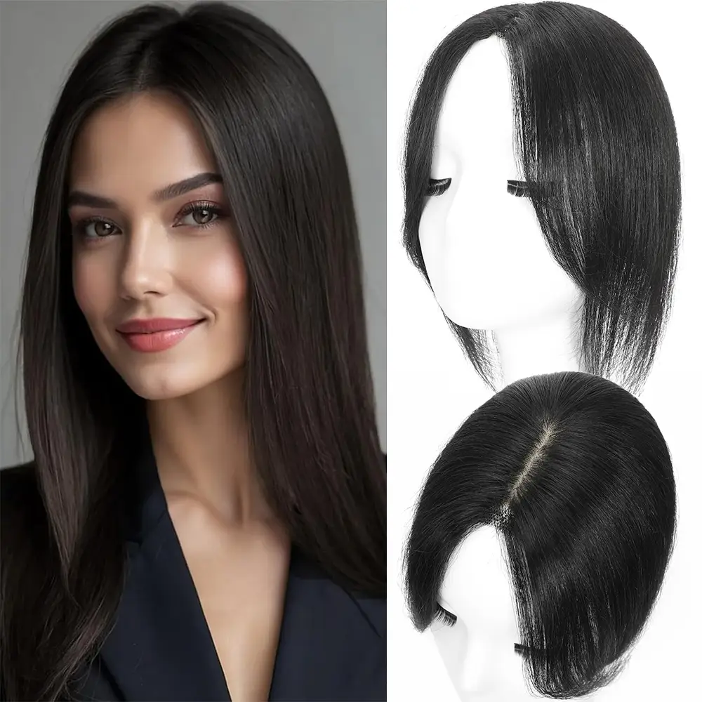 Human Hair Topper for Women Thinning Hair 100% Remy Human Hair ...