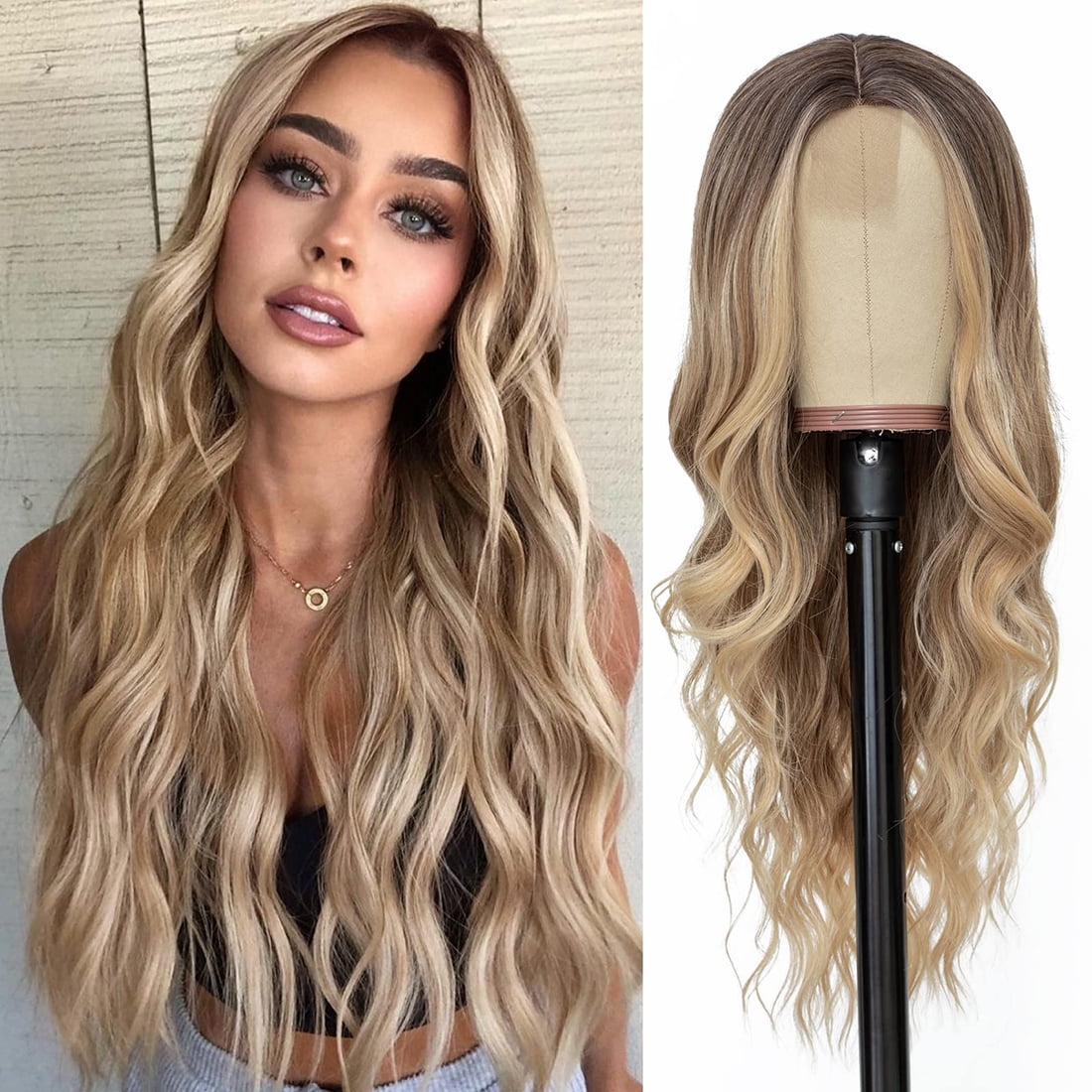 Human Hair Lace Front Wigs Long Ombre Blonde Wavy Wig For Women 26 Inch ...