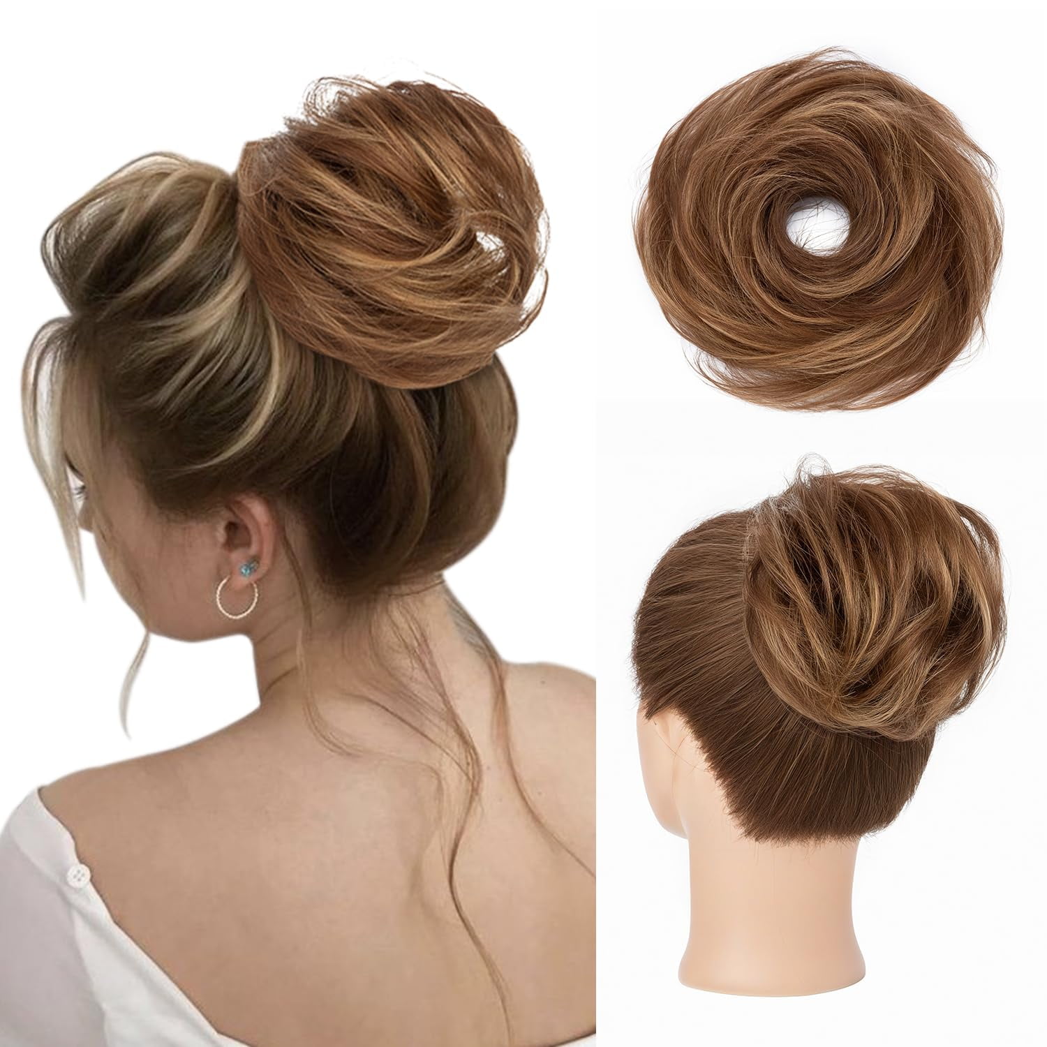 Human Hair Messy Bun Hair Piece 100% Real Straight Hair Bun Scrunchies ...