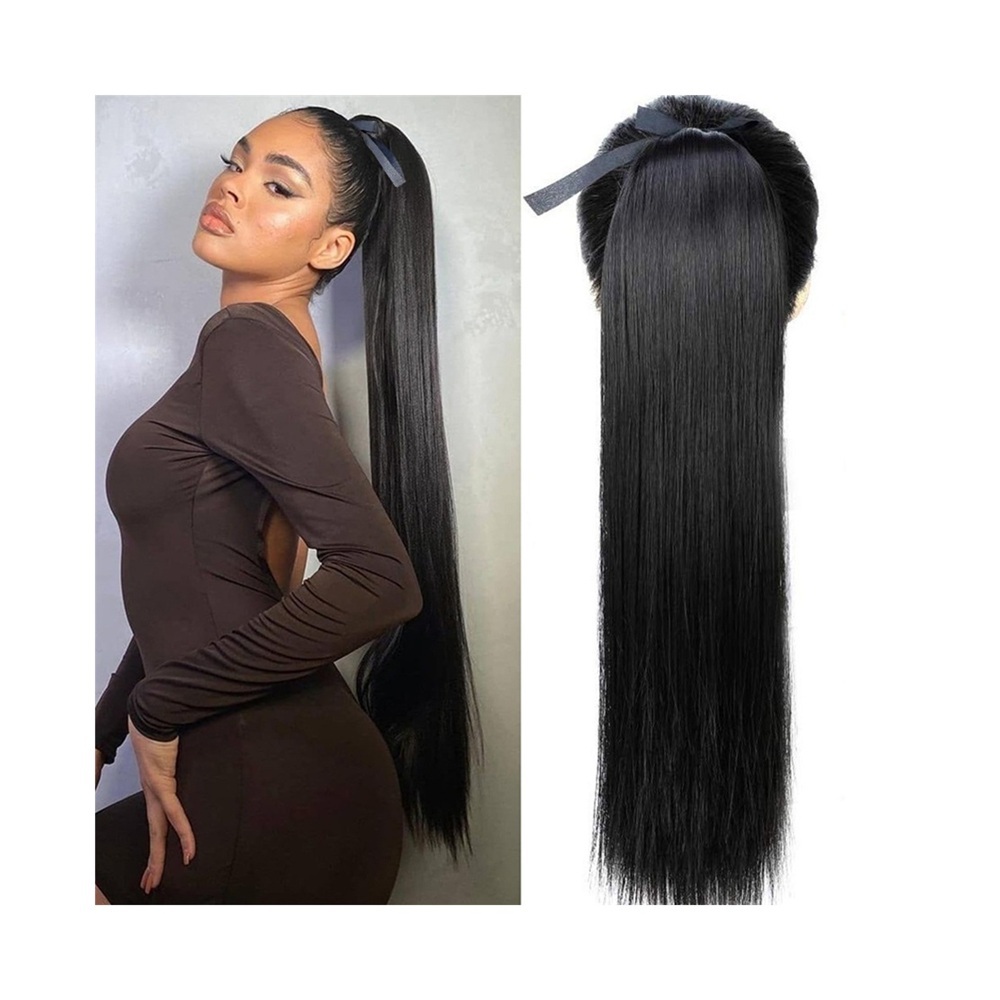 Human Hair Ponytail Extension 16-26 Inch Long Straight Wrap Around ...