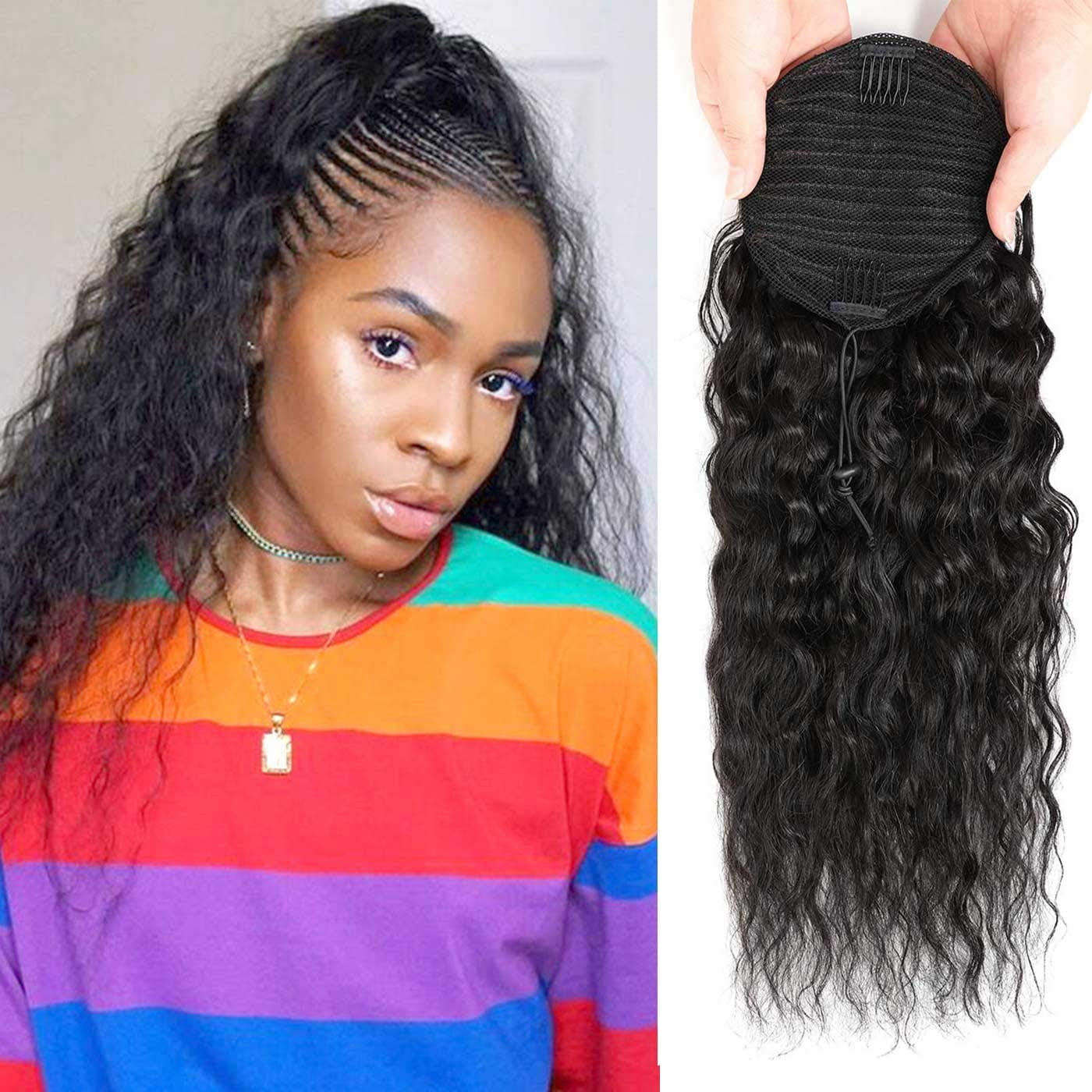 Human Hair Ponytail Extensions Yaki Afro Kinky Straight Curly Ponytail ...