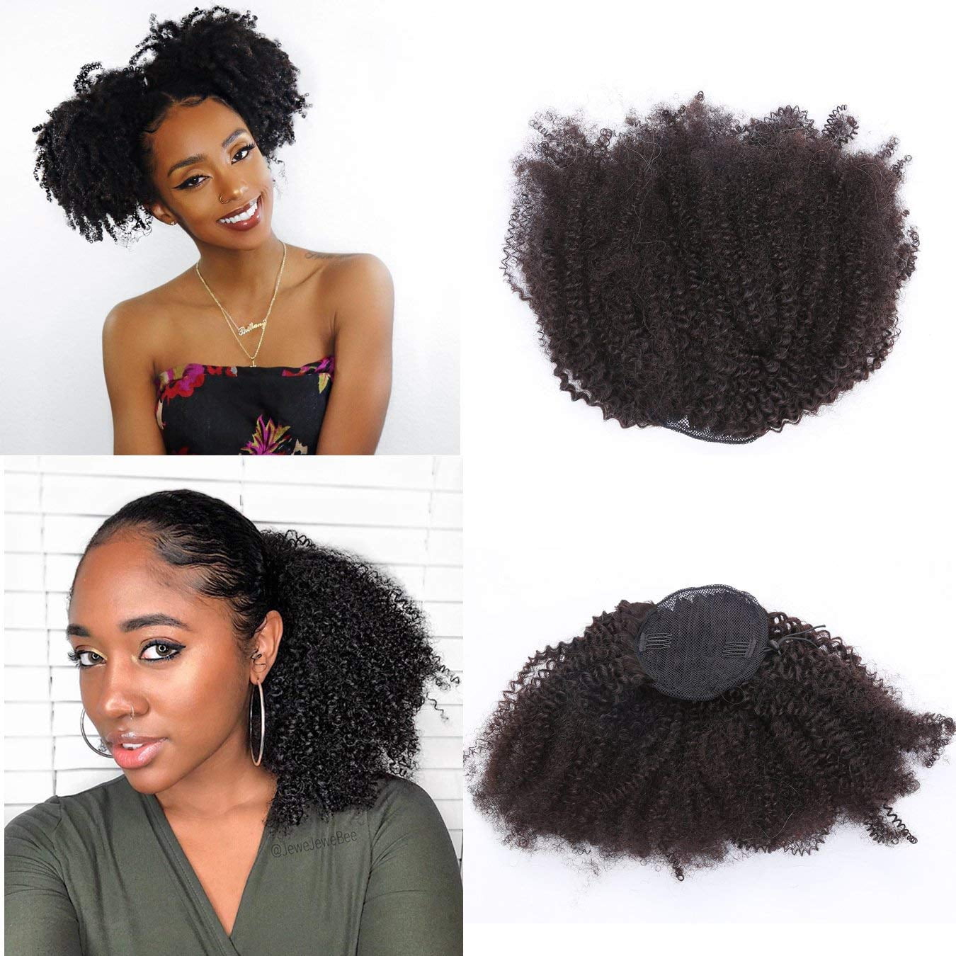 Human Hair Ponytail Extensions Yaki Afro Kinky Straight Curly Ponytail ...