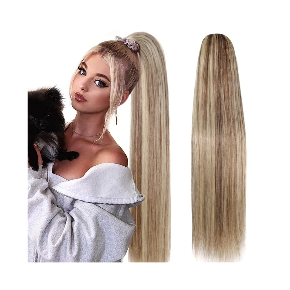 Human Hair Straight Ponytail Extensions #P8/613 Brazilian Remy Hair ...