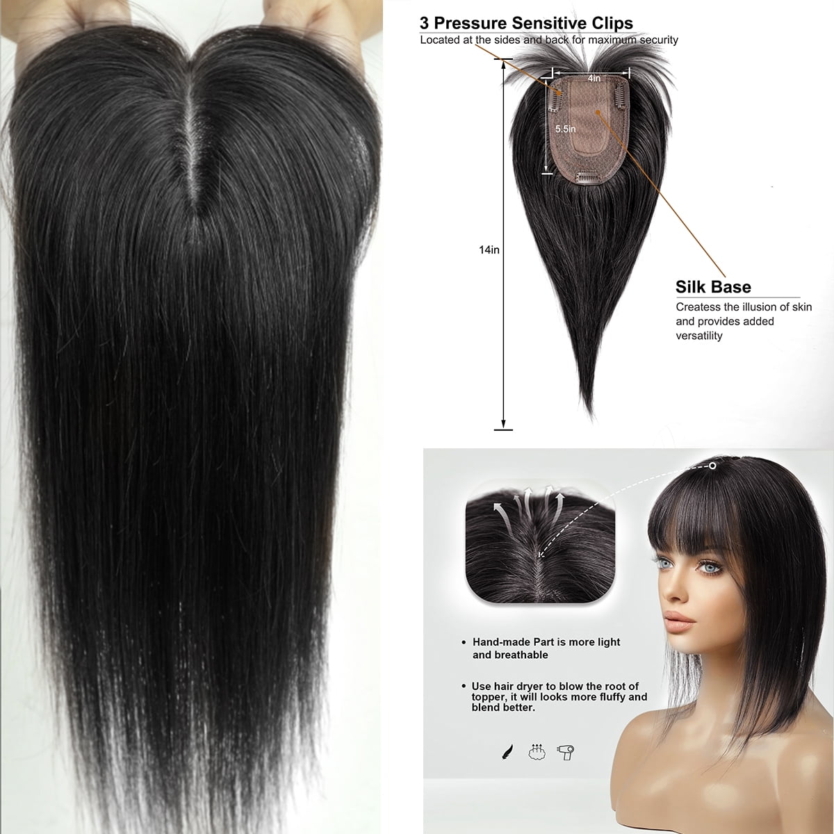 Human Hair Toppers Clips in Blonde Ombre Hairpieces Hair Toppers with ...