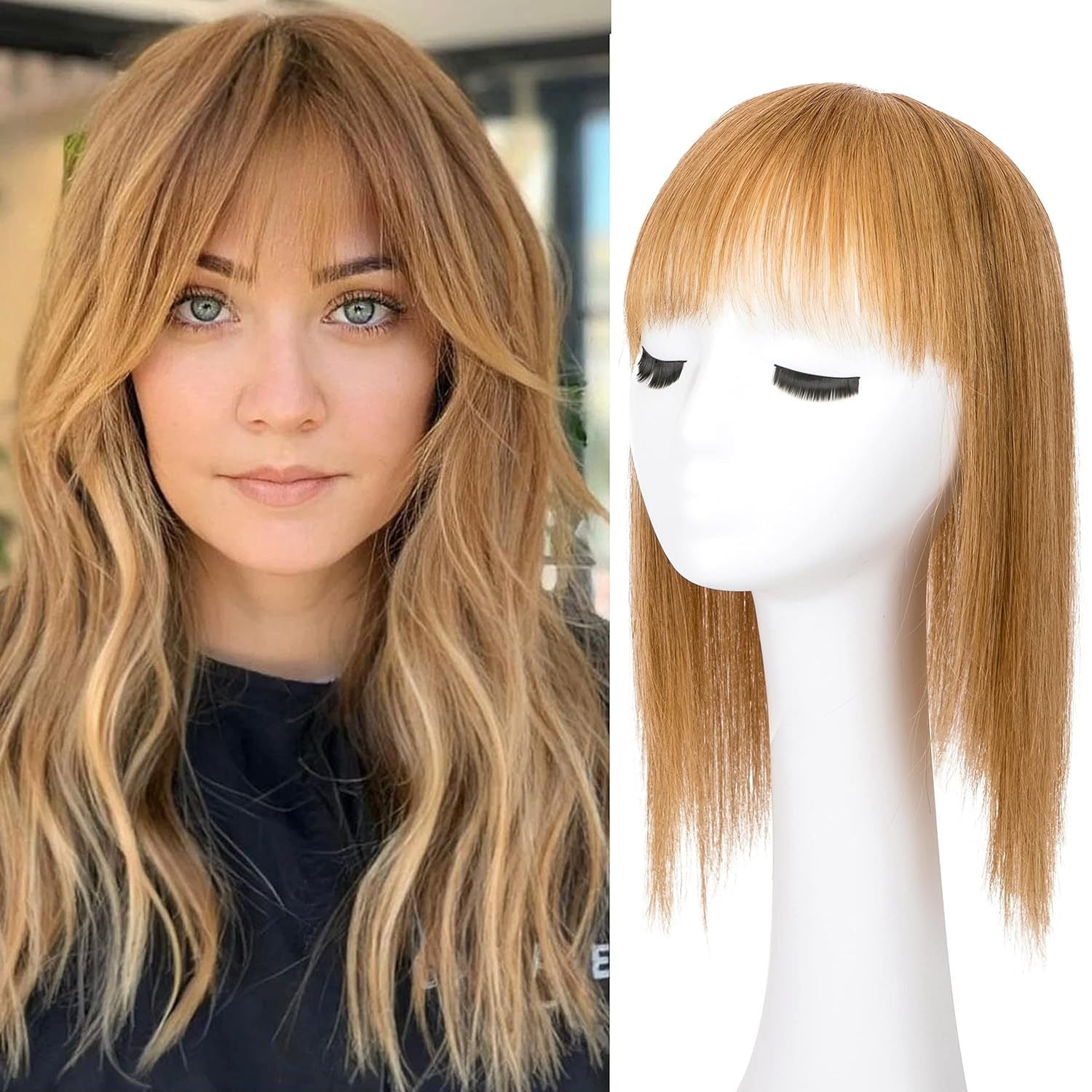 Human Hair Toupee Clip in Human Hair Pieces With Bangs 12 inch Straight ...