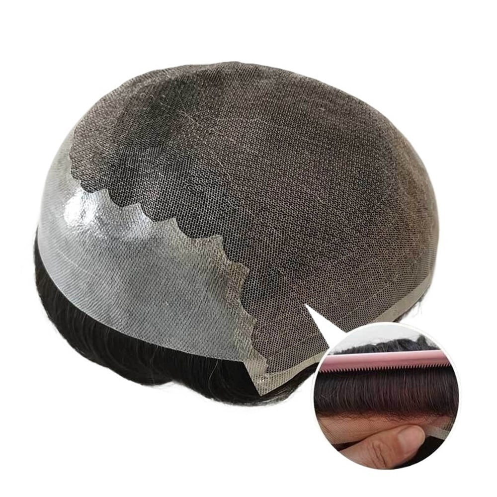Human Hair Toupee for Men Bleach Knots French Lace with Poly Skin Base ...