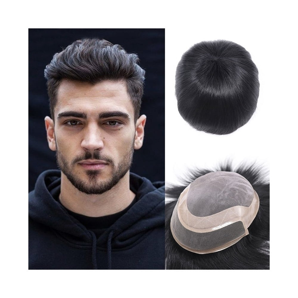 Human Hair Toupee for Men Durable Fine Mono with NPU Skin Hairpiece ...