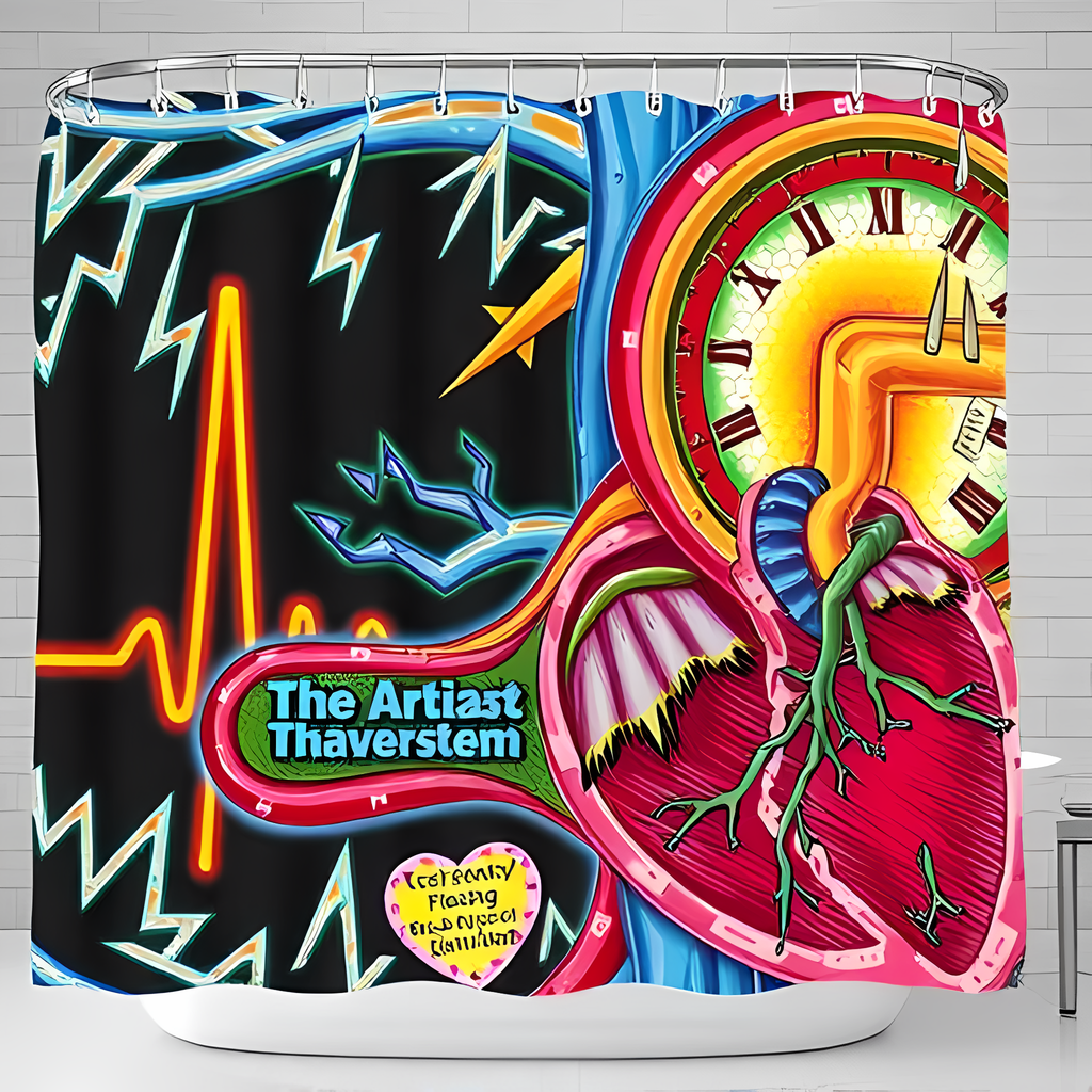 Human Heart Shower Curtain - Surreal Clock & Heartbeat Design Bold ...