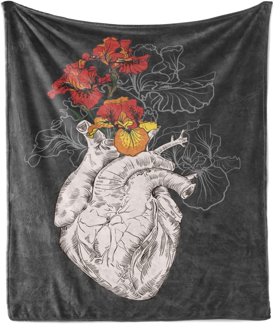 Human Heart Throw Blanket, Drawing of Flowers in Anatomical Part Veins ...