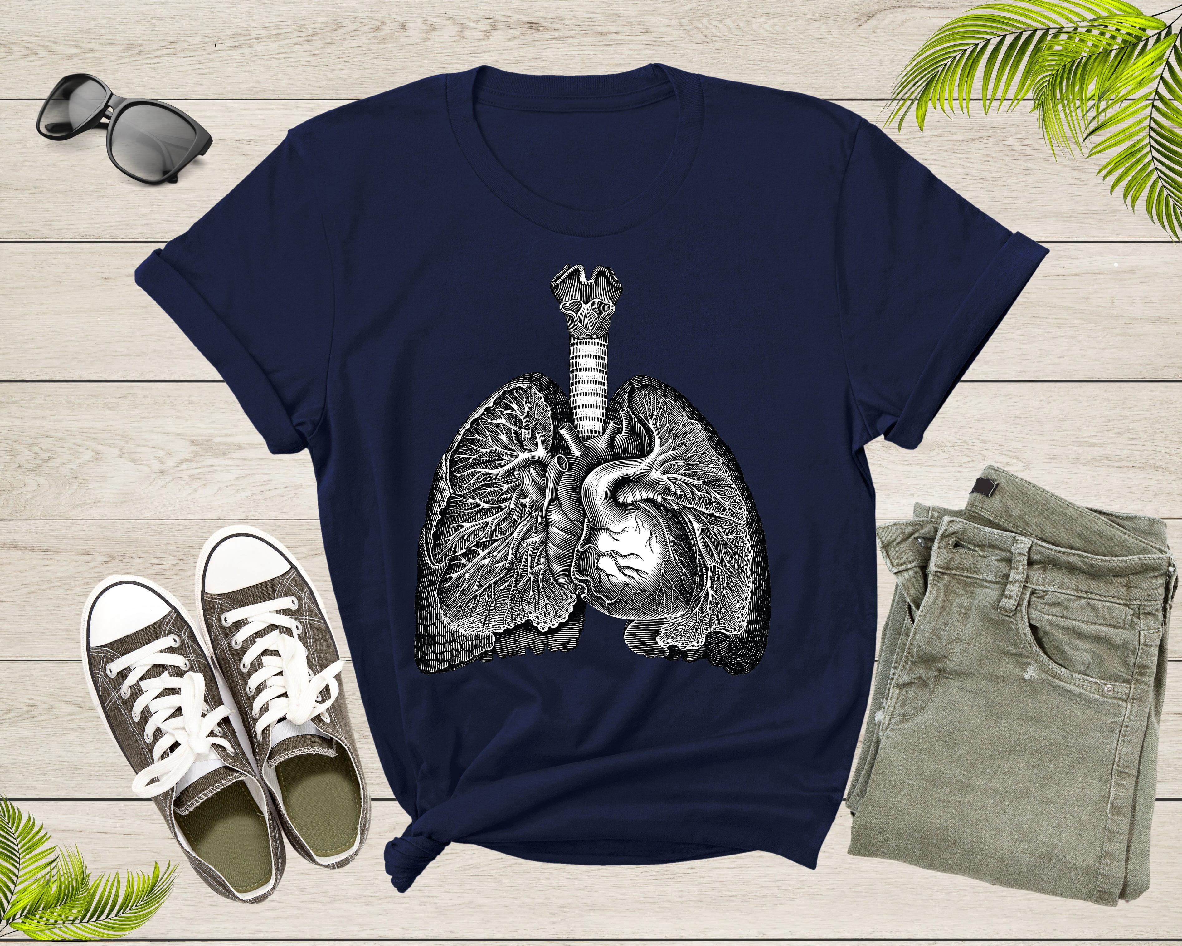 Human Internal Organs Lungs Heart Upper Body Anatomy Lover T-Shirt ...